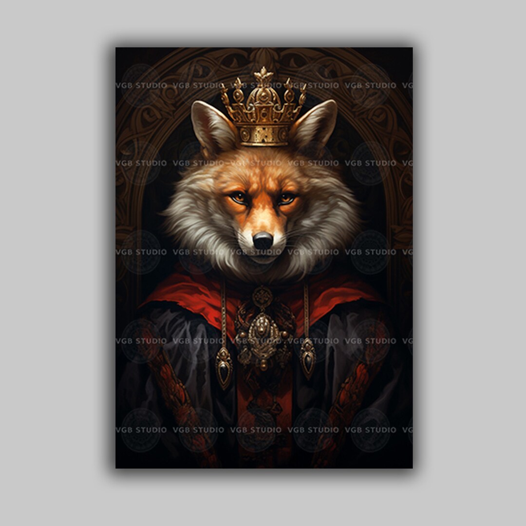 Red Fox King Gothic Medieval Portrait Painting Dark Academia Baroque ...