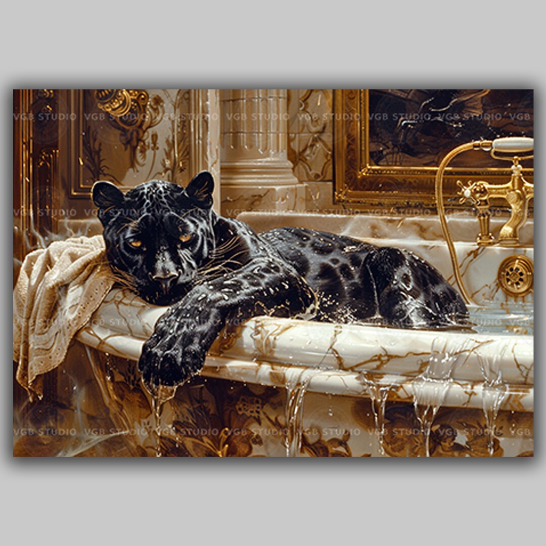 Panther Bath Victorian Bathtub, Bathroom Whimsical Fine Art Print, Big ...