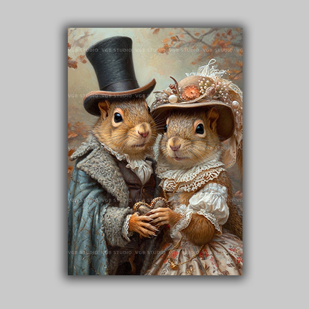 Victorian Squirrel Gentleman Lady Loving Couple Baroque Classic Artwork ...