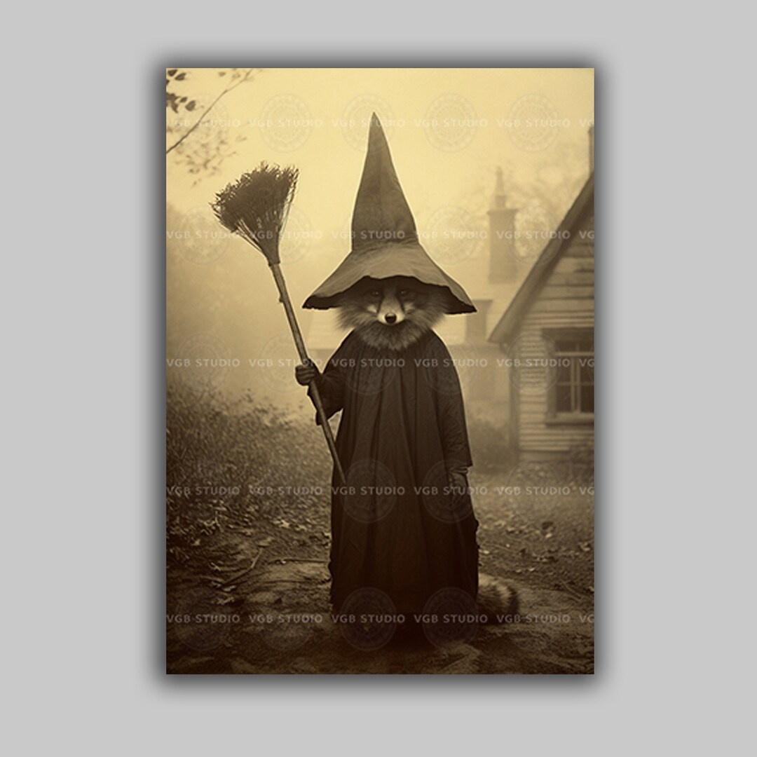 Red Fox Witch Baroque Sepia Photo, Halloween Eerie Art Work, Black ...