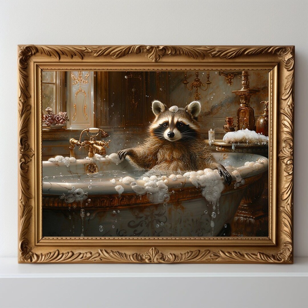 Racoon Bath Victorian Bathtub, Bathroom Whimsical Humorous Fine Art ...