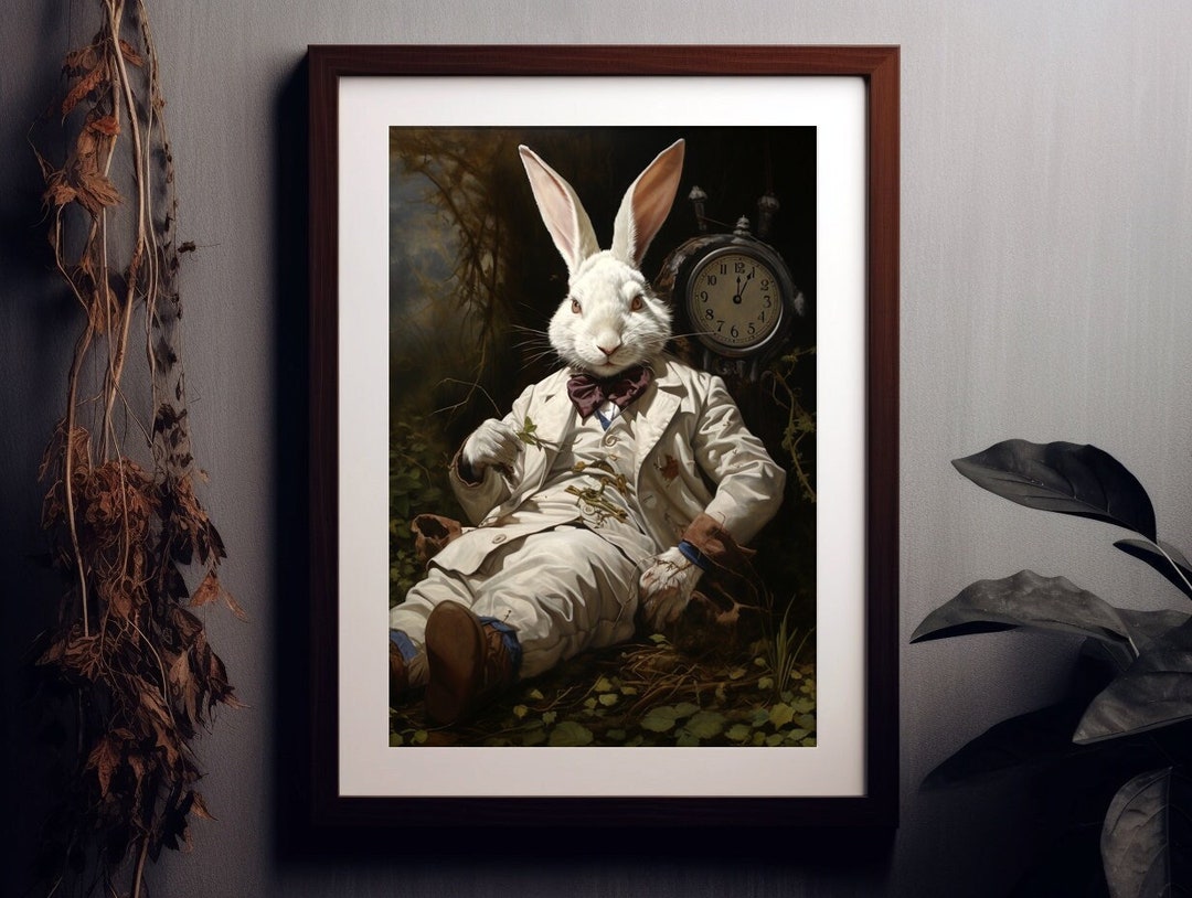 Victorian White Rabbit Print Funny Bunny Cool Art, Fine Art Giclee ...