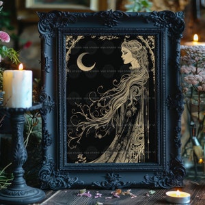 Selene Art Nouveau Greek Goddess Moon, Luna Baroque Painting, Celestial ...