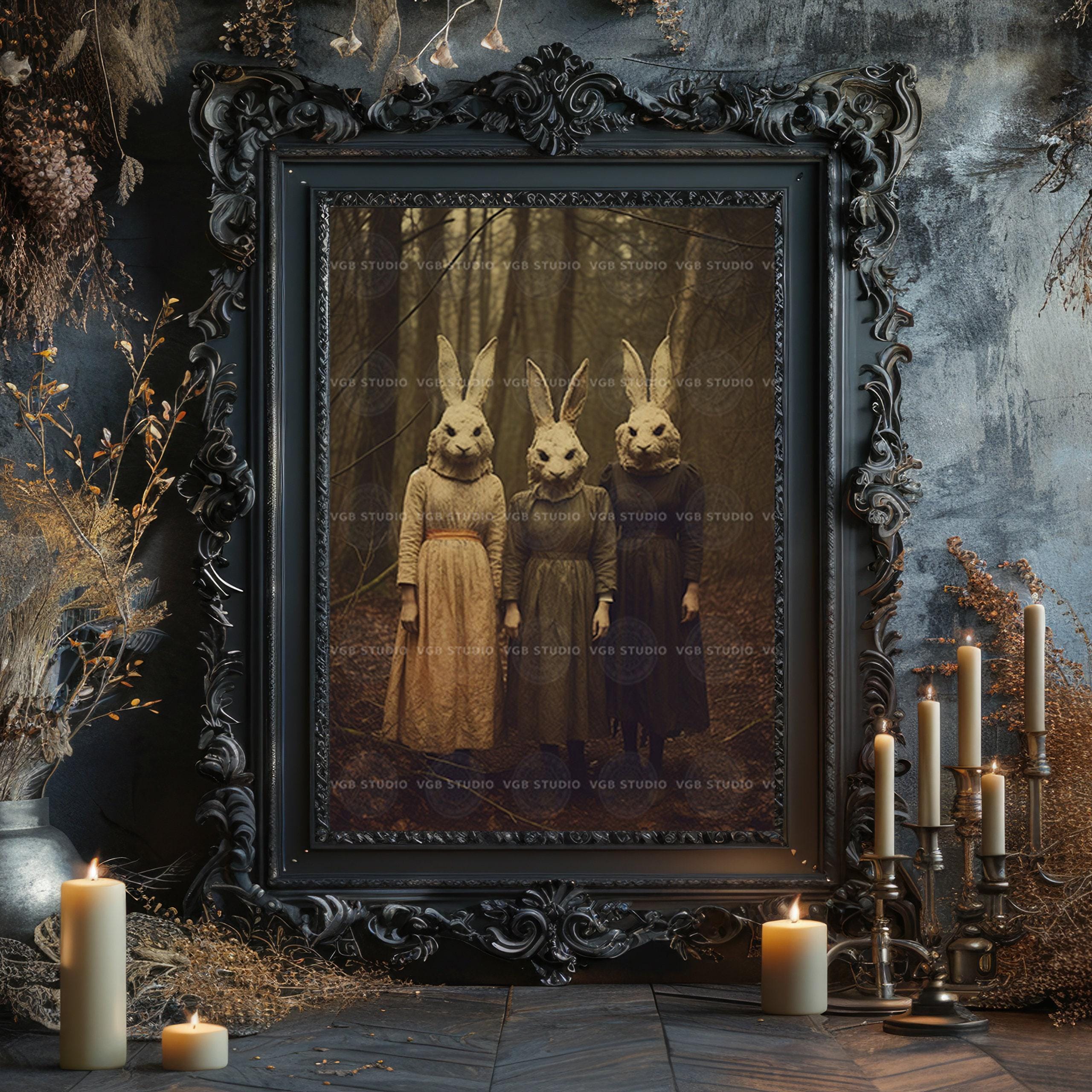 Creepy Rabbit Cult Art Print Gothic Forest Folklore Surreal Animal Wall ...