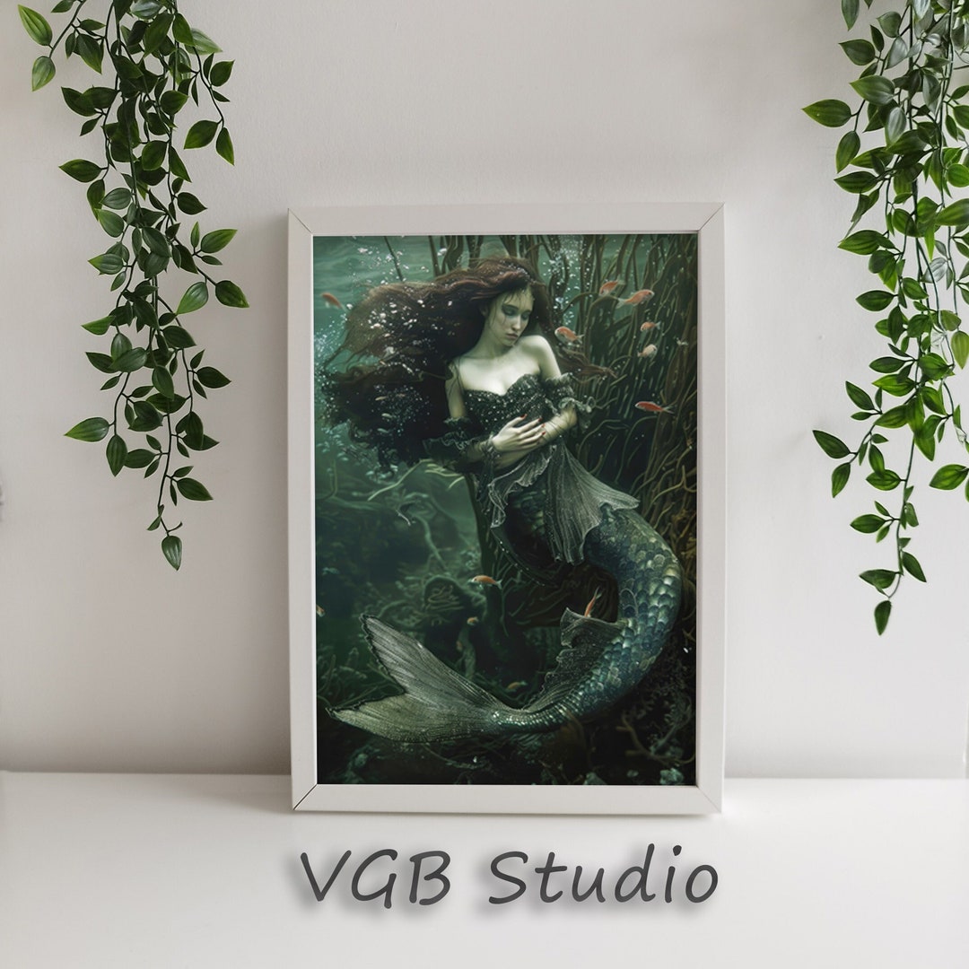Gothic Mermaid Dark Melancolic Siren Resting Underwater, Vintage ...