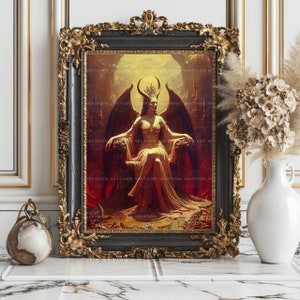 Lilith Sitting Throne Devil Print, Demon Baroque Dark Art, Occult ...