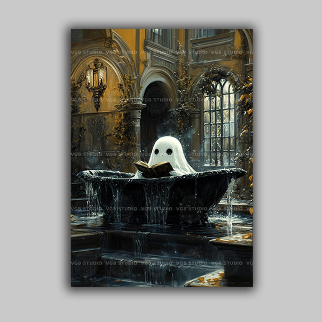 Ghost Reading in Bathtub Art Print Whimsical Gothic Wall Art Cute ...