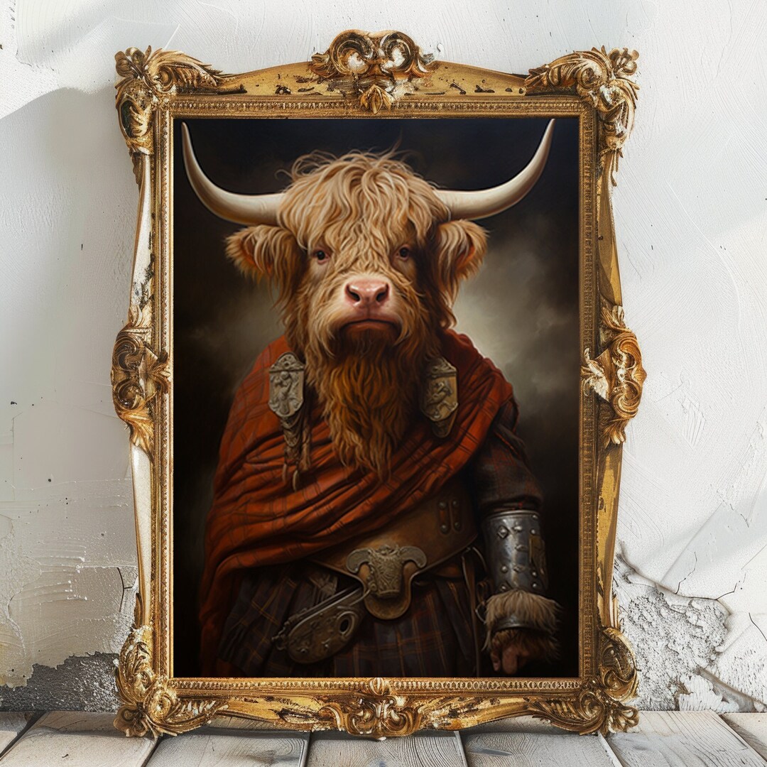 Highlander Scottish Highland Cow Bull Fine Art Giclee Vintage Painting ...
