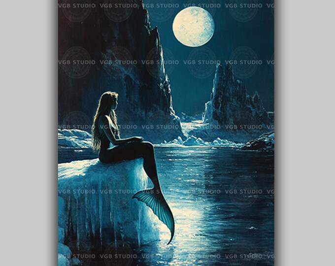 Art PRINT - Midnight Mermaids Sirens Dark Blue Foggy Night Ship Sailing ...