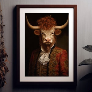 Highland Cow Bull Royalty Renaissance Gentleman Portrait Print ...