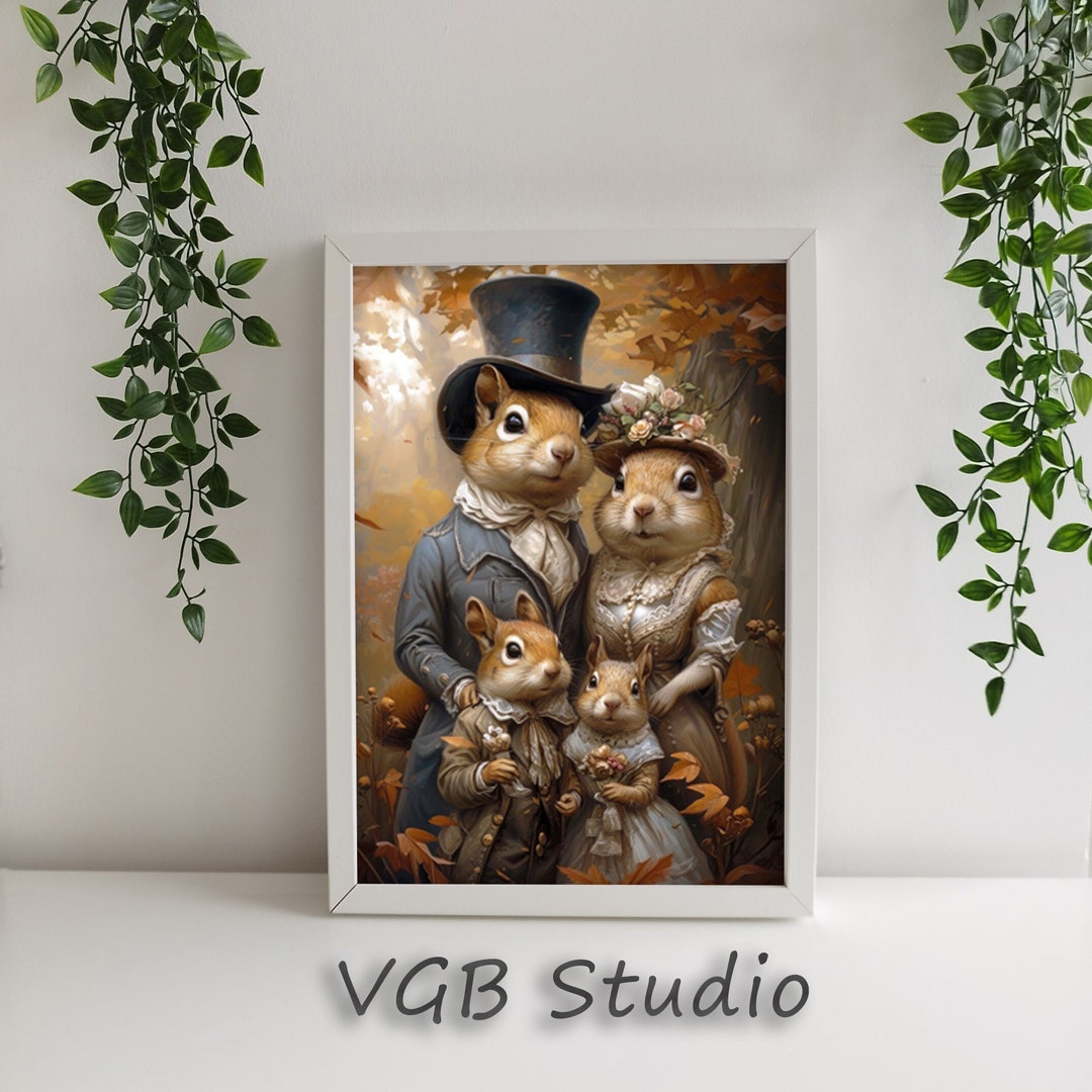 Victorian Squirrel Family Regal Fine Art Giclee, Vintage Painting Wall ...