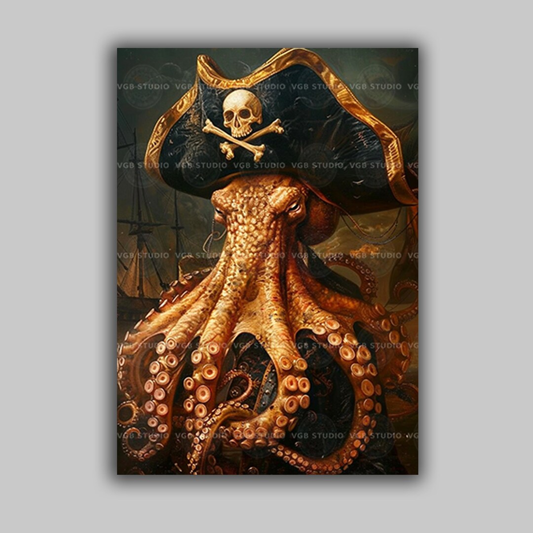Octopus Pirate Nautical Victorian Print, Oceanic Captain Nautical ...