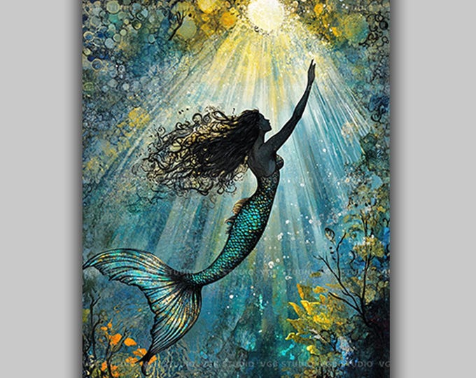 Mermaid Reaching the Surface Art Print Sea Siren Poster, Fantasy Decor ...