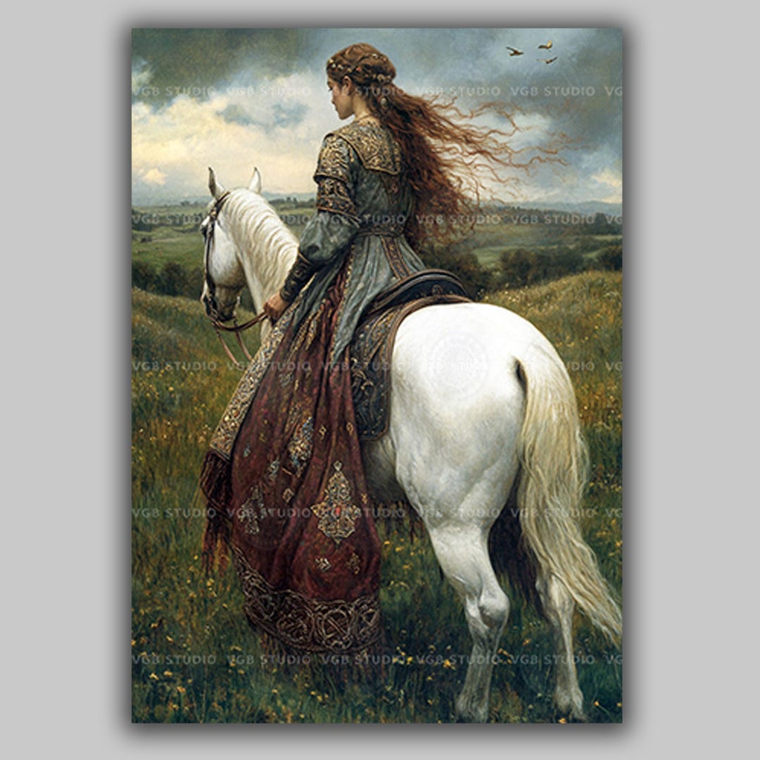 Rhiannon Welsh Pagan Goddess of Moon and Horses With Magical Birds Fine ...