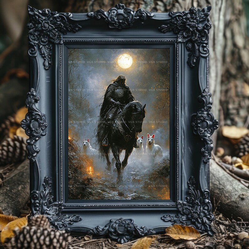 Arawn Art Print Welsh Underworld God Wild Hunt Cŵn Annwn Red-eared ...