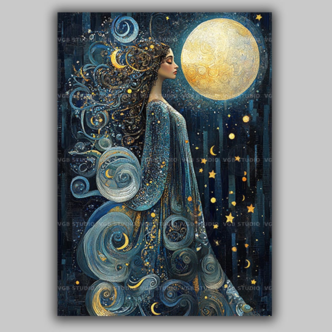 Selene Greek Goddess of the Moon Lunar Deity Mythology Art Print Starry ...