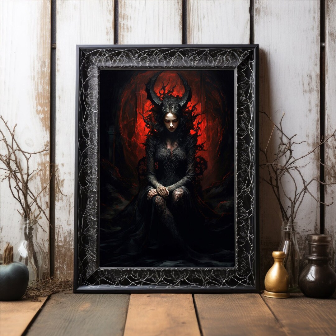 Lilith Red Moon Devil Print, Wiccan Art, Gothic Artwork, Demon Vintage ...