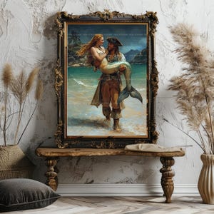 Pirate Carrying Mermaid Art Print Fantasy Ocean Romance Nautical Wall ...