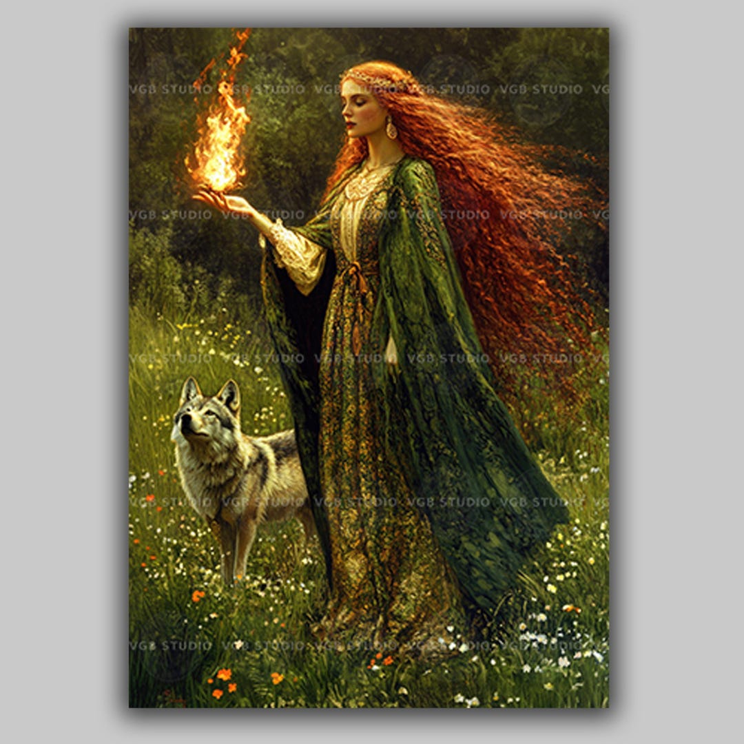 Brigid Art Print Celtic Goddess Wall Art Irish Pagan Decor Wolf Fire ...