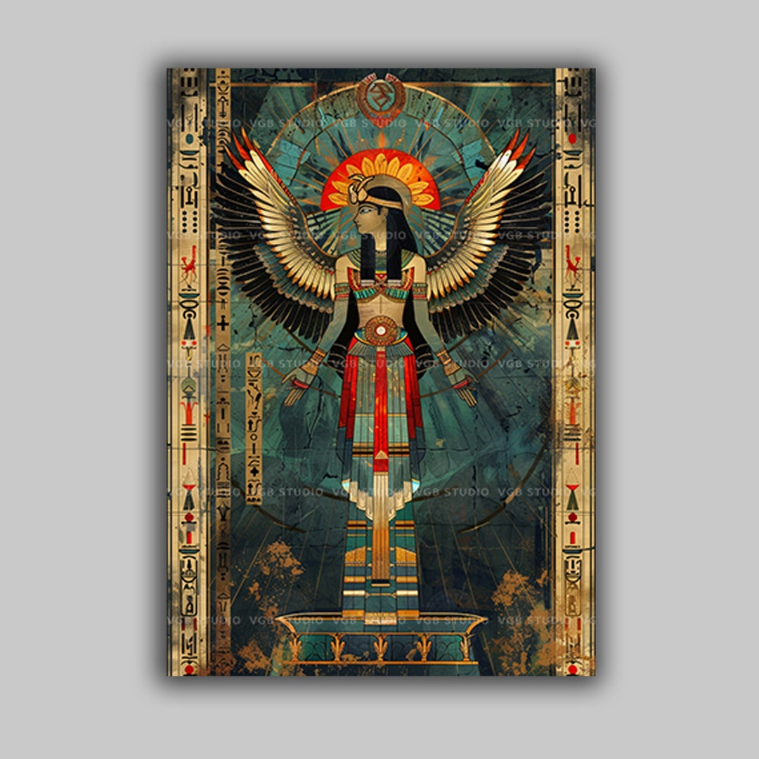 Egyptian Goddess Isis Art Print With Sacred Wings, Ancient Mythology ...