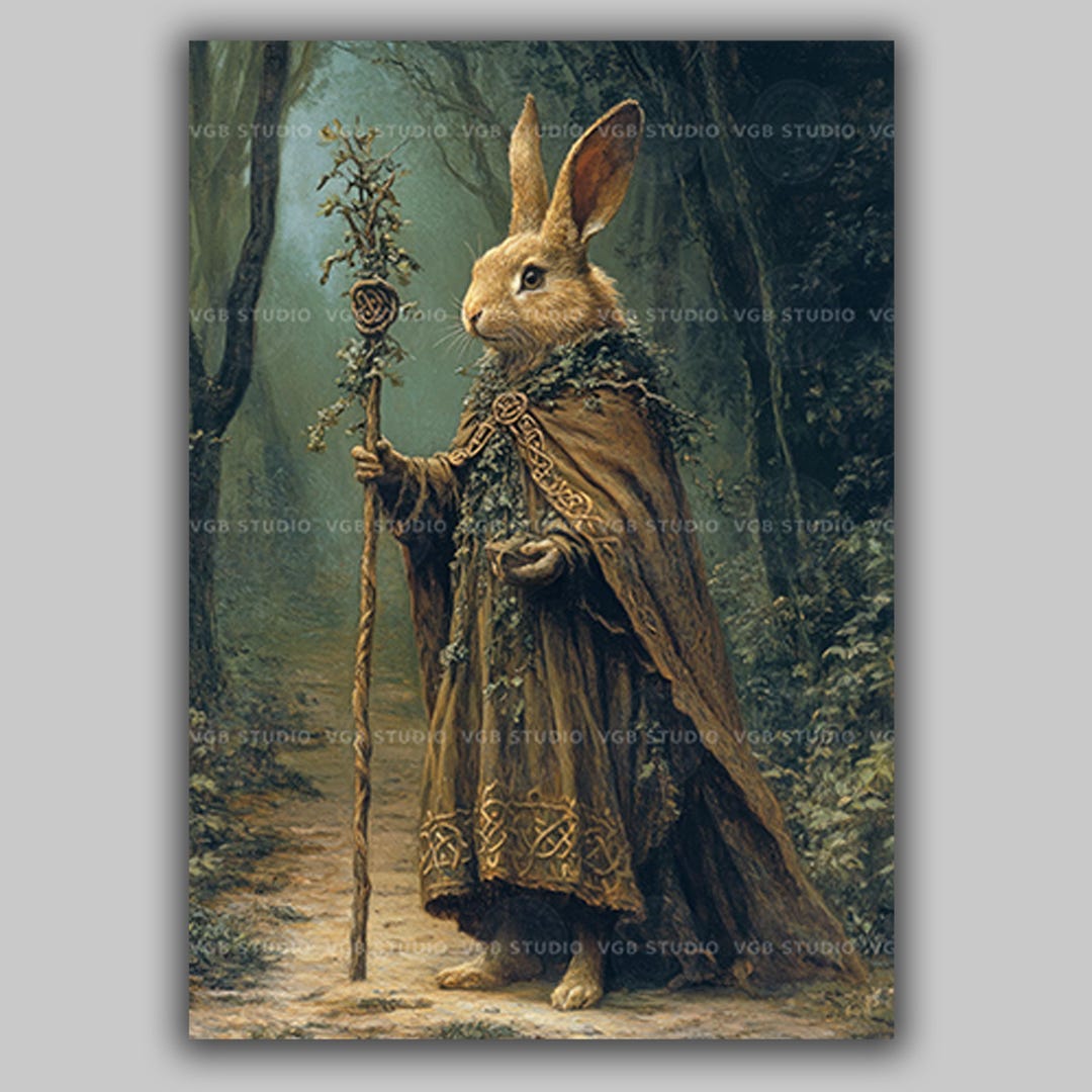 Celtic Rabbit Art Woodland Druid Animal Print Forest Magic Decor Rustic ...