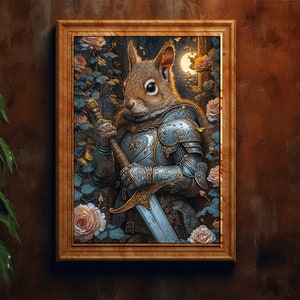 Squirrel Knight Medieval Fine Art Print Giclee, Moonlit Enchanted ...