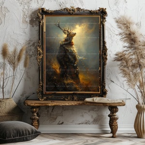 Highland Stag Art Print, Regal Woodland Warrior Tartan Mystical Artwork ...