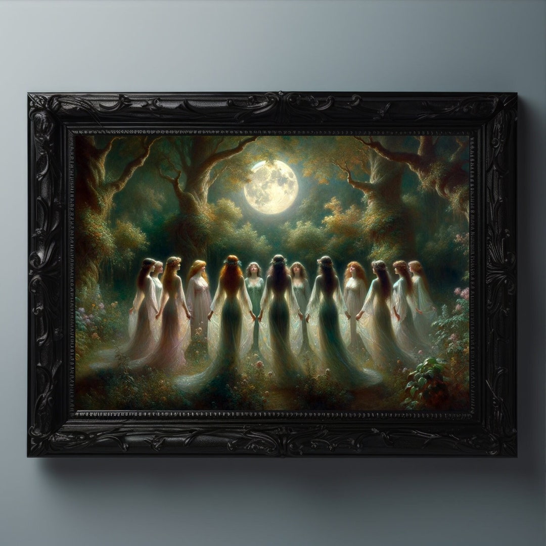 Magic Witchy Moon Ritual Mythical Print, Mystic Luna Invocation Witch ...