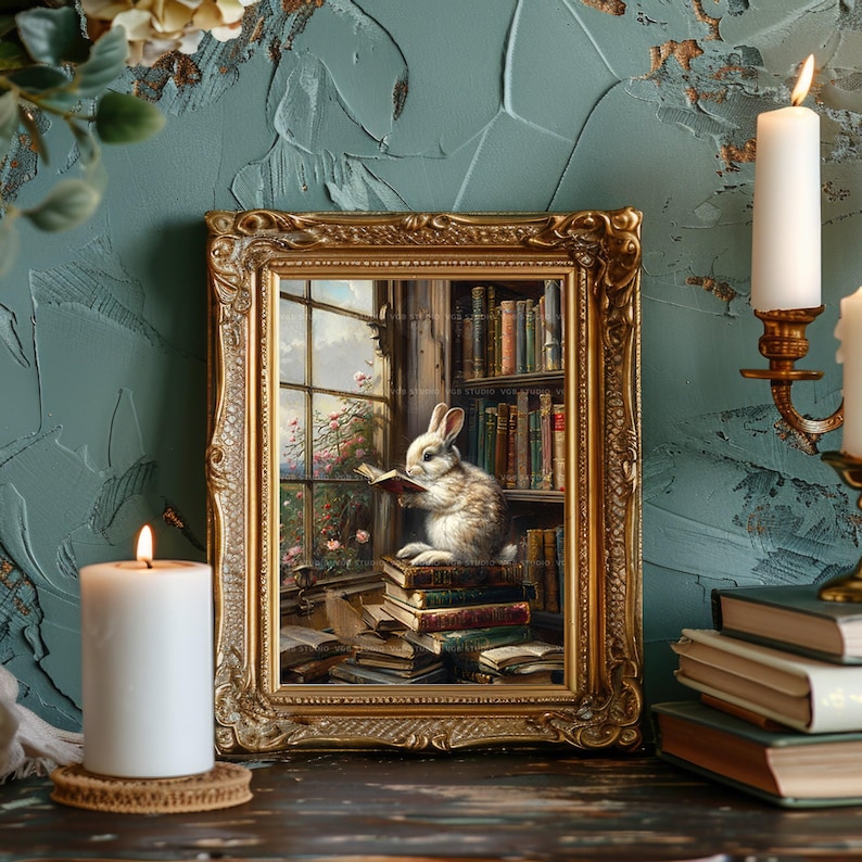 Rabbit Reading Book Victorian Abandoned Library Print, Bookish ...