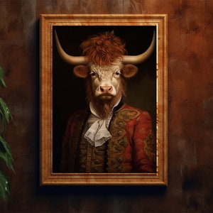 Highland Cow Bull Royalty Renaissance Gentleman Portrait Print ...