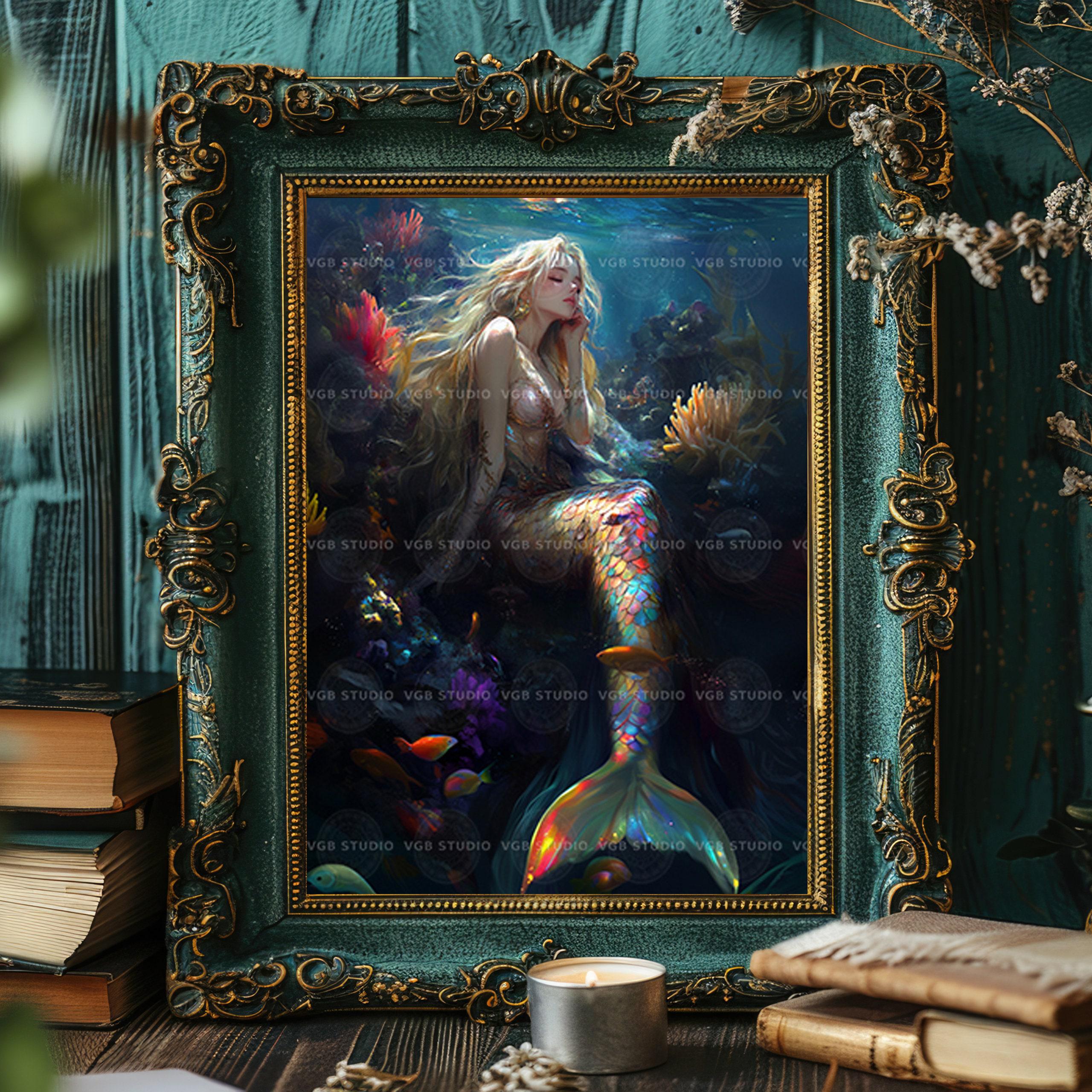 Mermaid Art Print Dreamy Underwater Fantasy Wall Decor Colorful Fish ...