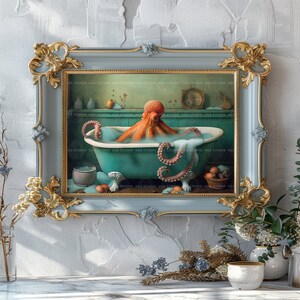 Octopus Print Bathroom Art, Fine Art Giclee, Baroque Painting Wall Art ...