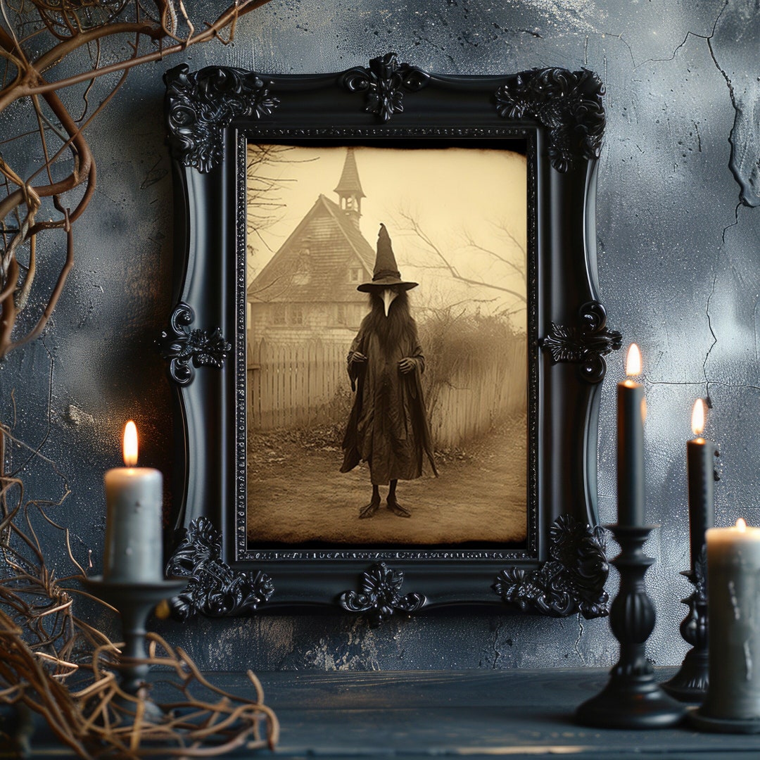 Crow Witch Victorian Vintage Sepia Photo Halloween Print Art Work