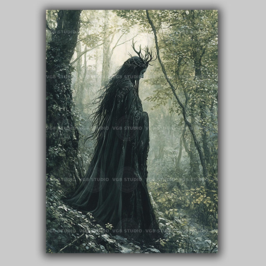 Sadb Celtic Forest Goddess Art Print Antler Crowned Woman in Dark Cloak ...