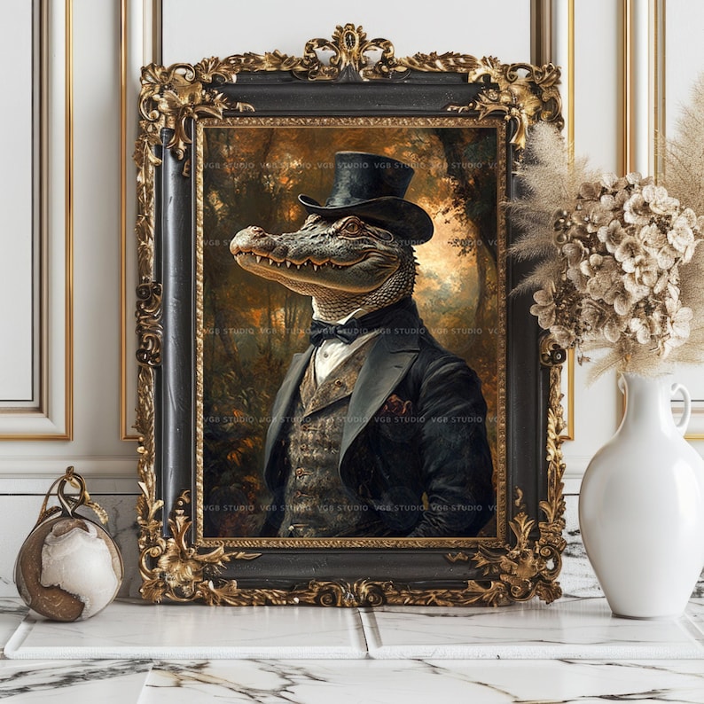 Alligator Art Print Victorian Animal Portrait Dapper Reptile Wall Decor ...