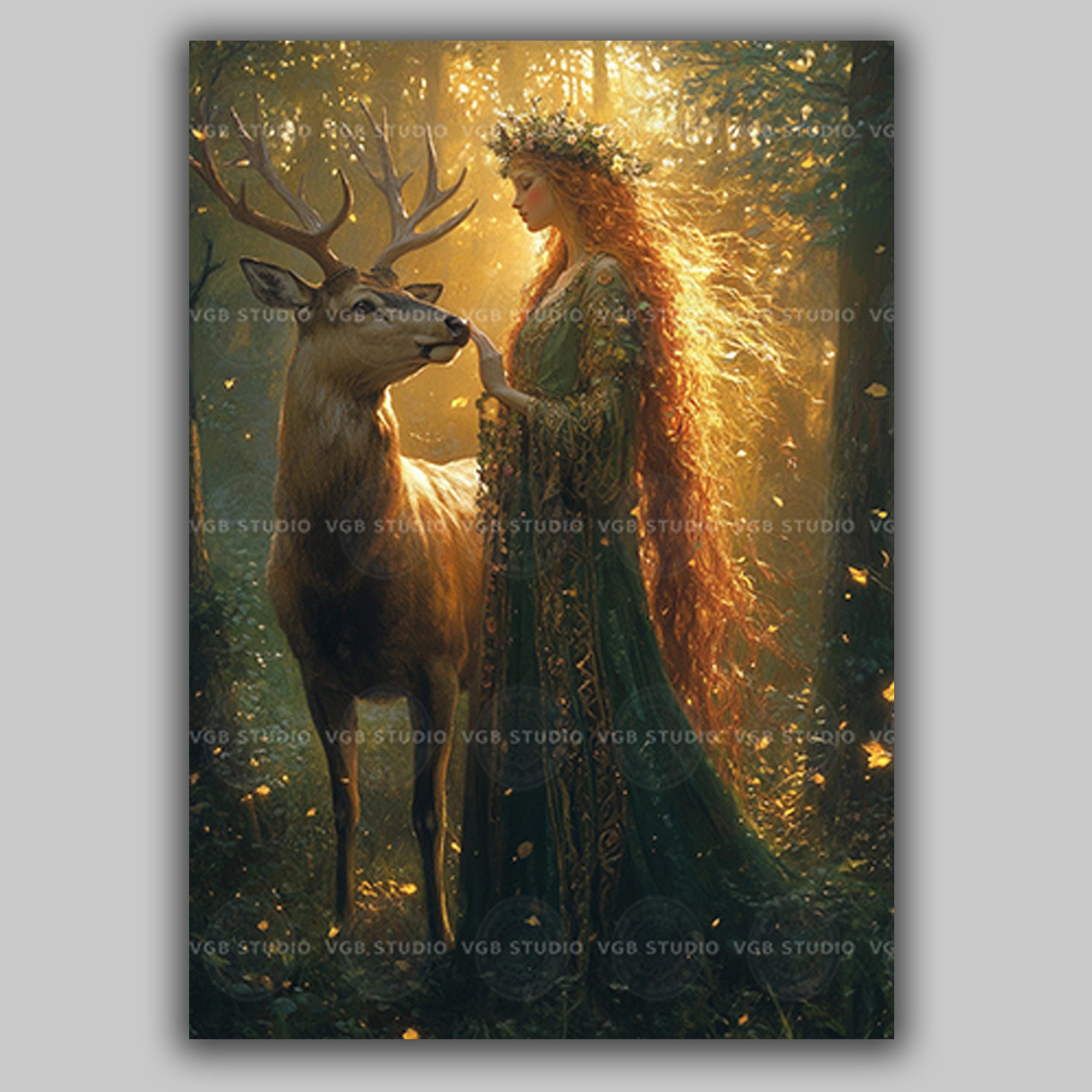 Flidais Celtic Goddess of Wildlife Art Print – Irish Mythology Forest ...