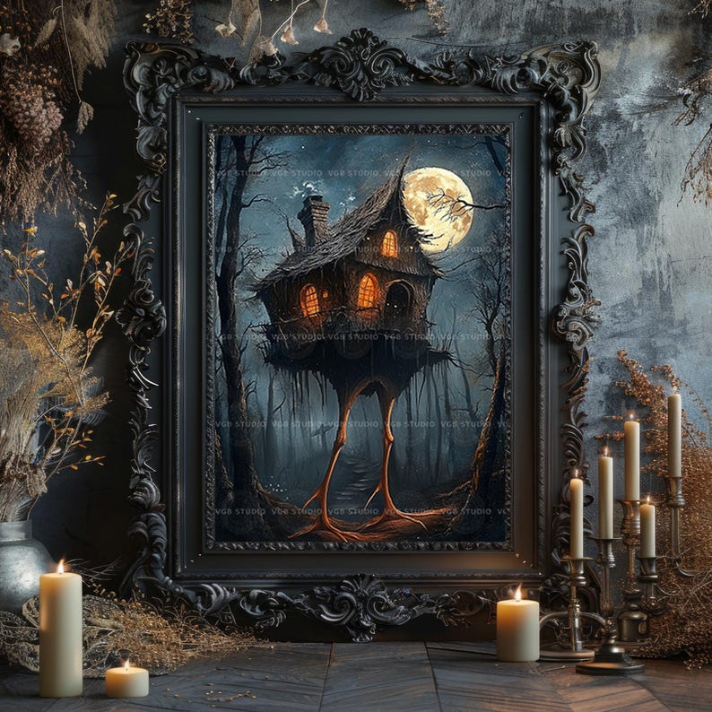 Baba Yaga Chicken Leg Hut Print Slavic Folklore Witch House Art Spooky ...