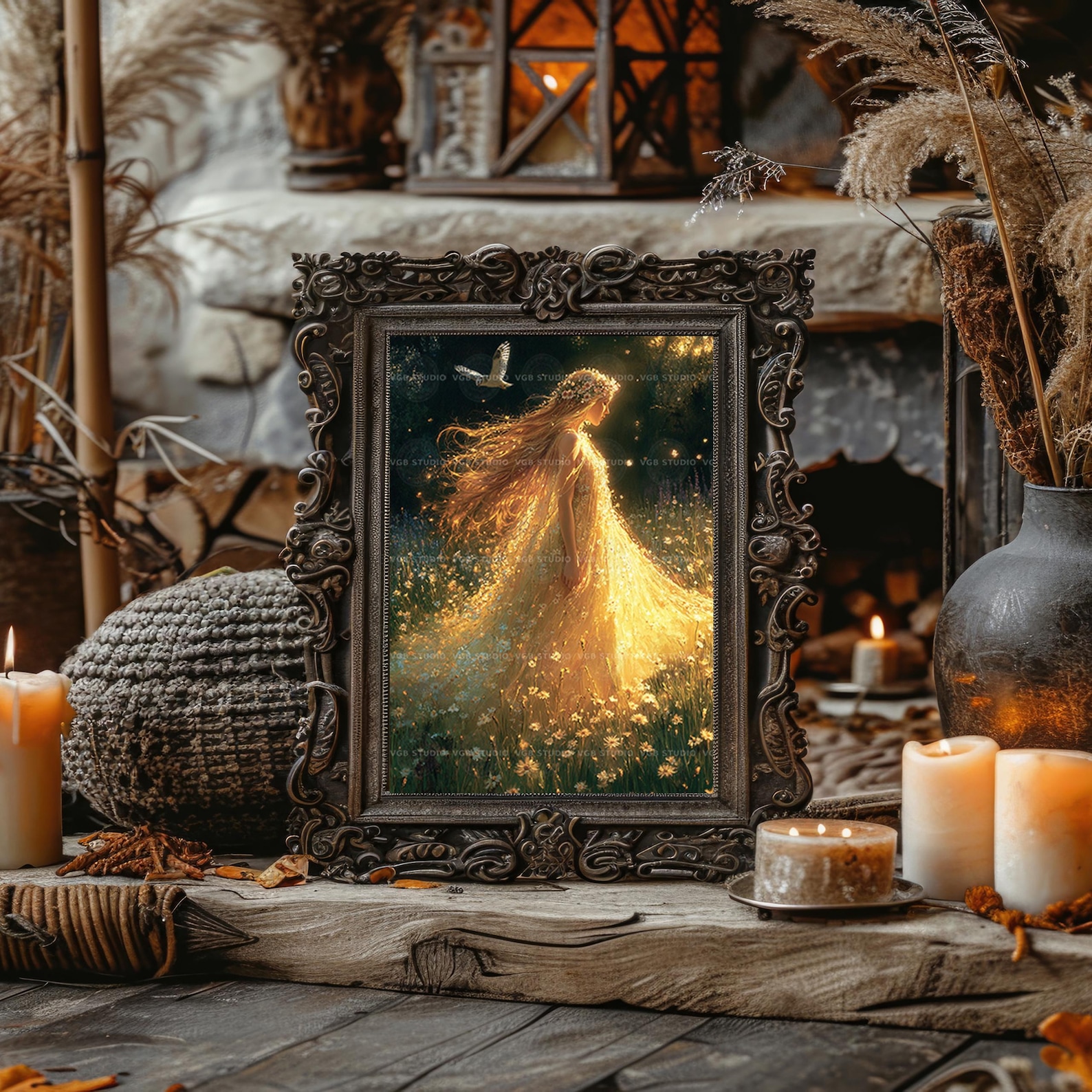Blodeuwedd Welsh Goddess Art Print Flower Woman Owl Painting Golden ...