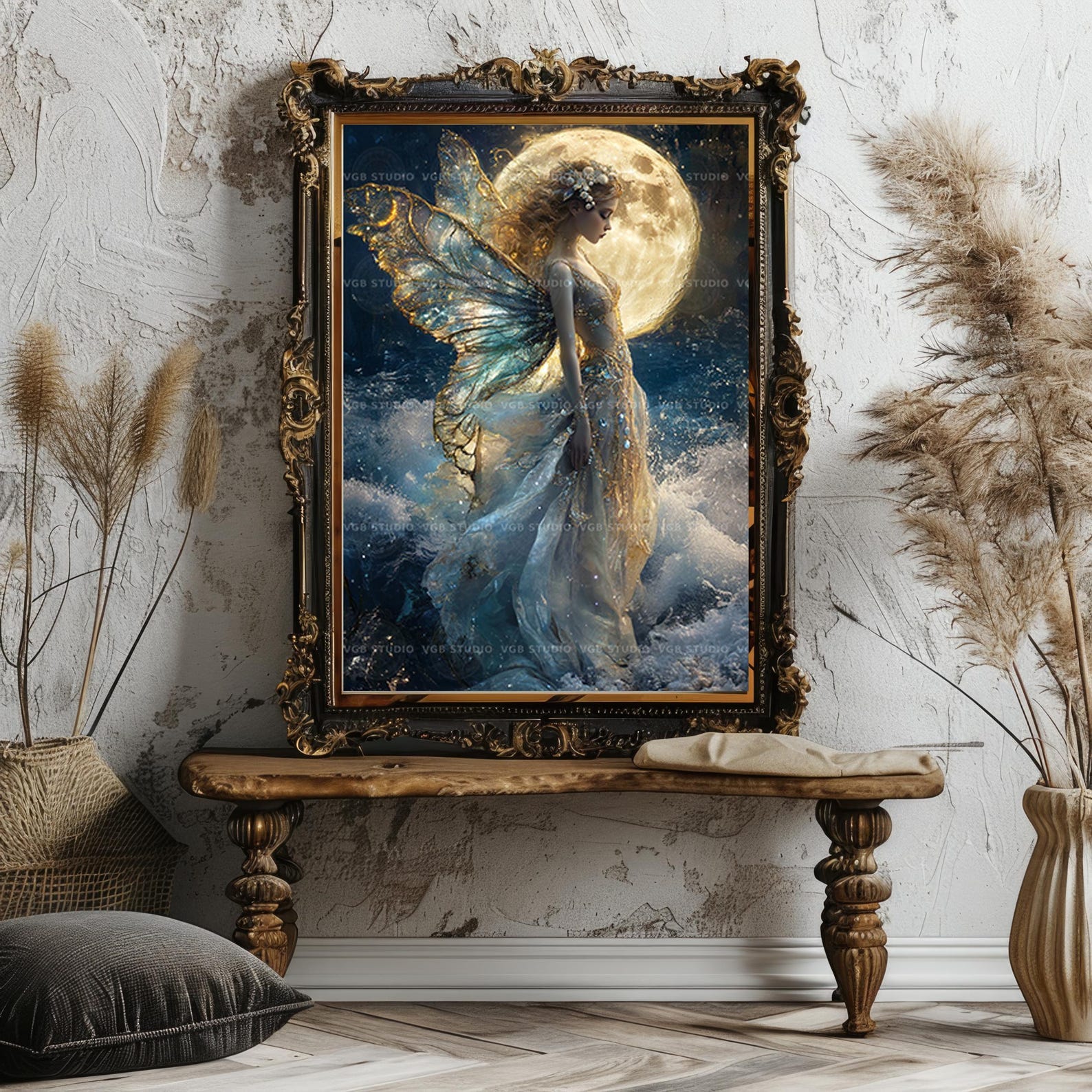 Moonlight Fairy Art Print Ocean Fantasy Wall Decor Celestial Sea Sprite ...