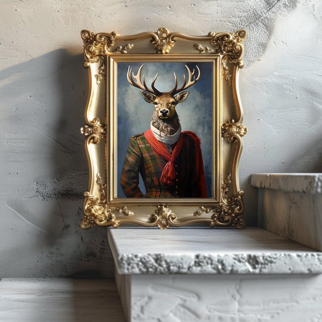 Highlander Elegant Scottish Deer Stag Fine Art Giclee Vintage Painting ...