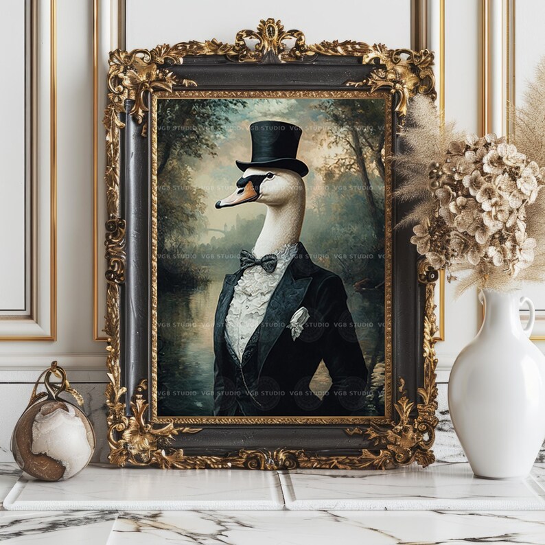 Victorian Swan Art Print, Gothic Bird Portrait, Dark Academia Wall ...