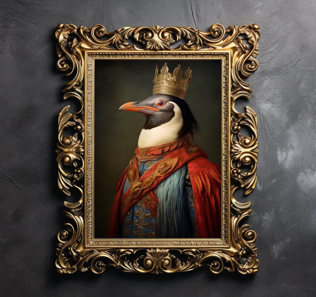 King Gothic Penguin Medieval Portrait Painting Dark Academia - Etsy