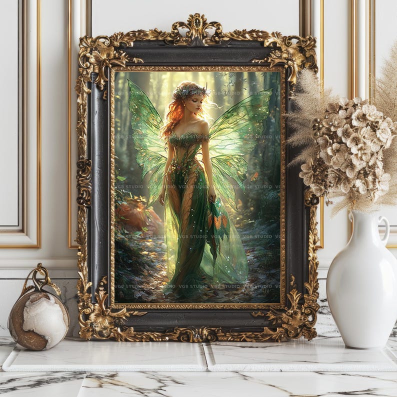 Forest Fairy Print Woodland Faerie Wall Art Green Fantasy Woman Magical ...
