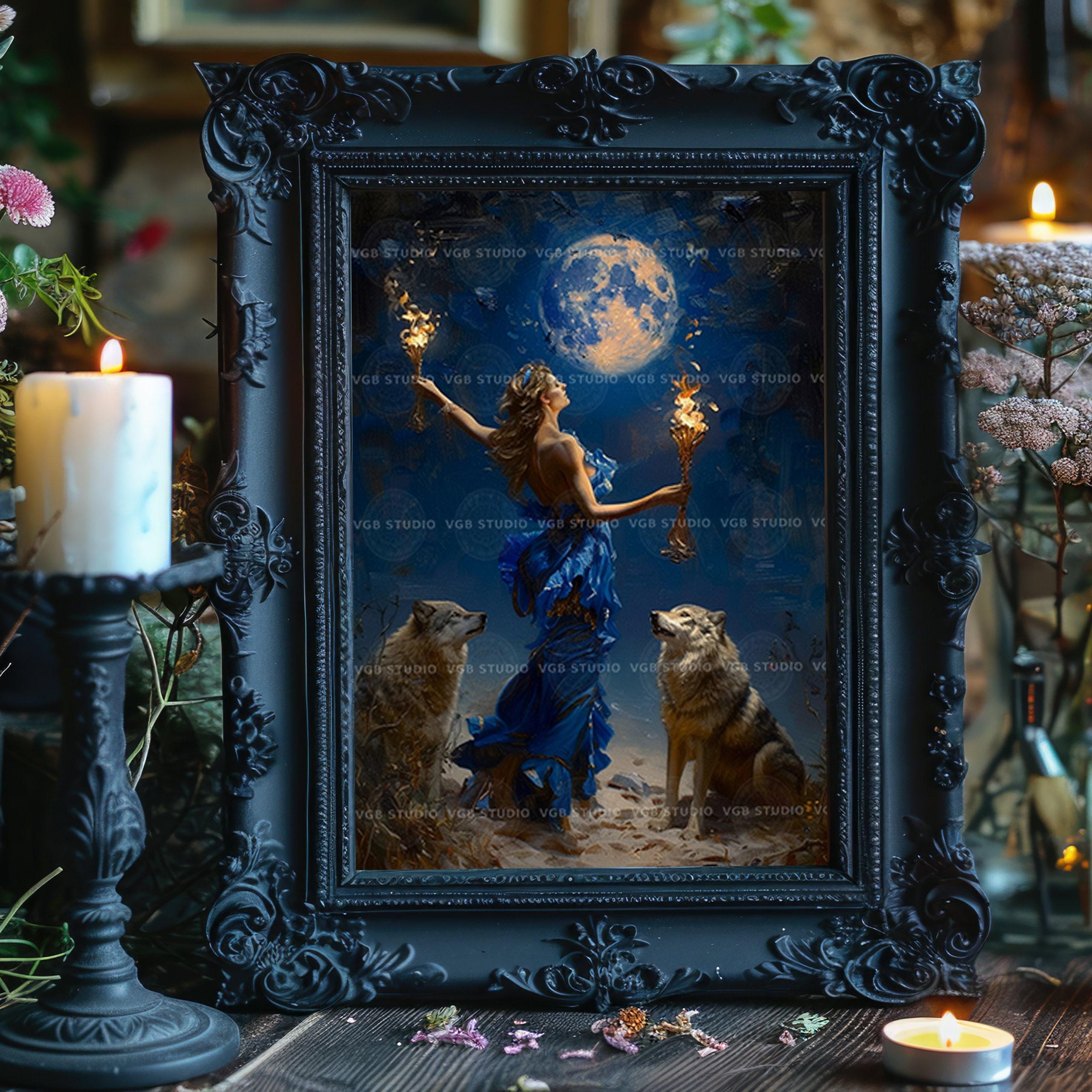 Hecate Art Print Moon Goddess Decor Witch With Wolves Pagan Wall Art ...