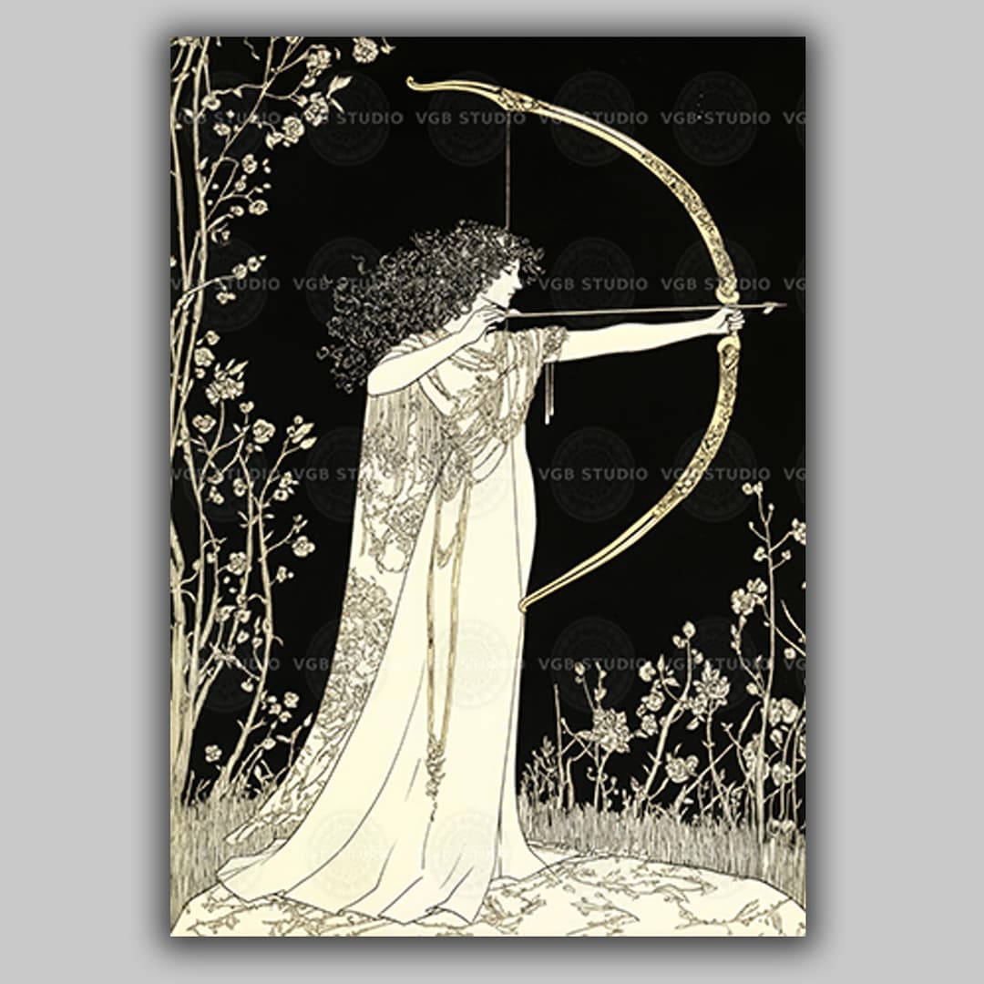 Artemis Greek Goddess Art Print, Moonlit Huntress With Golden Bow ...