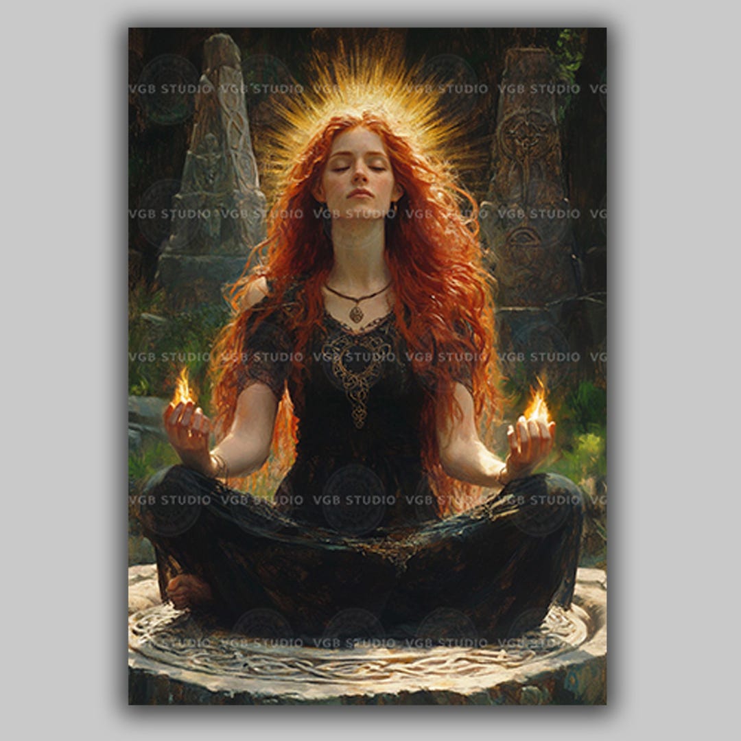 Tantric Brigid Goddess Celtic Fire Meditation Decor, Sacred Feminine Mythology Artwork, Mystical ...