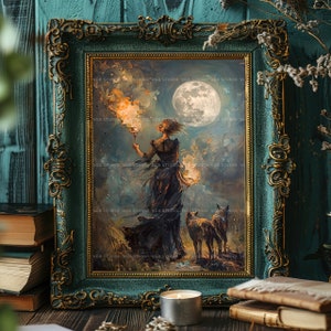 Hecate Night Goddess Print, Hekate Full Moon Holding Torches With ...