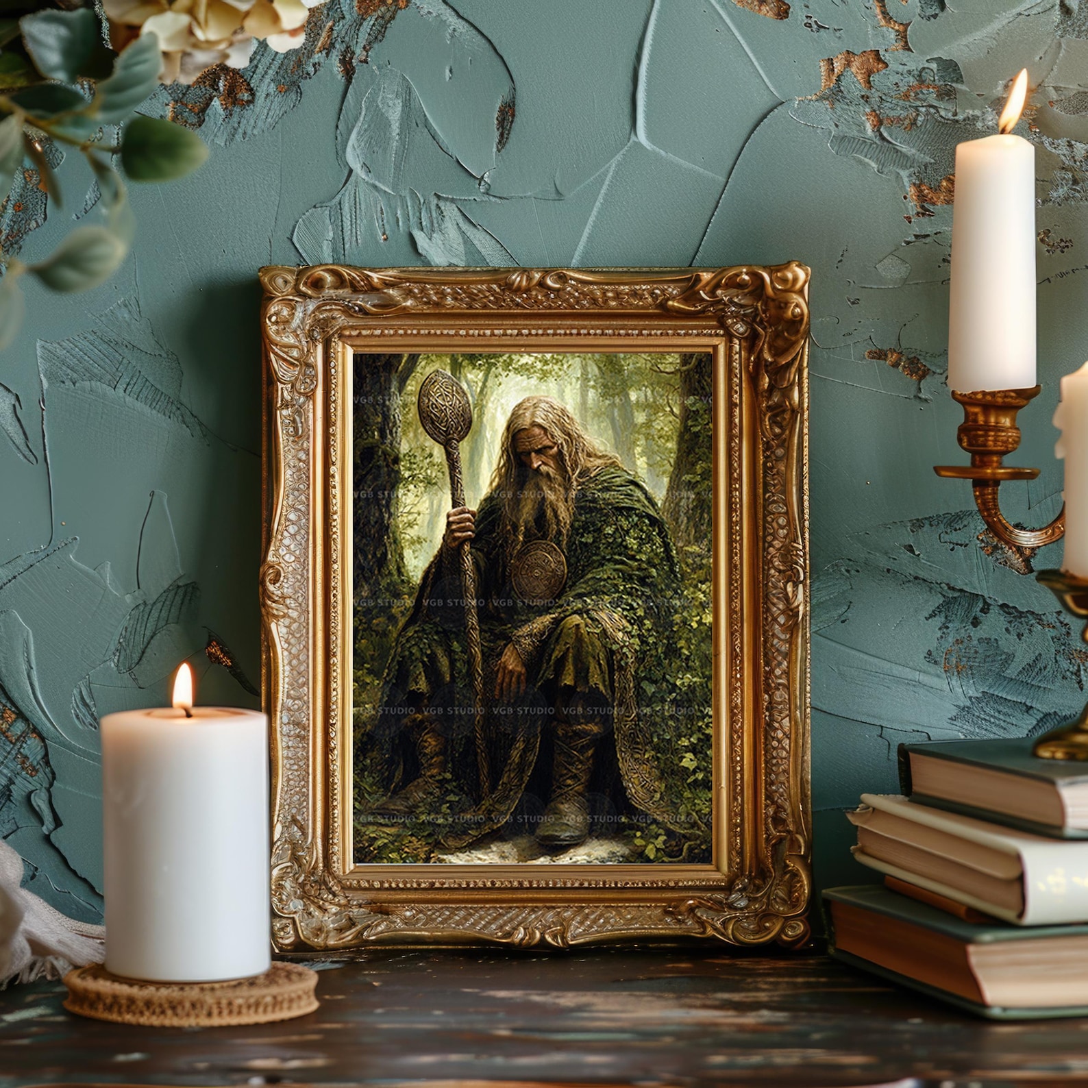 Celtic Druid Green Man Mystical Forest Elder Print, Ancient Wisdom ...