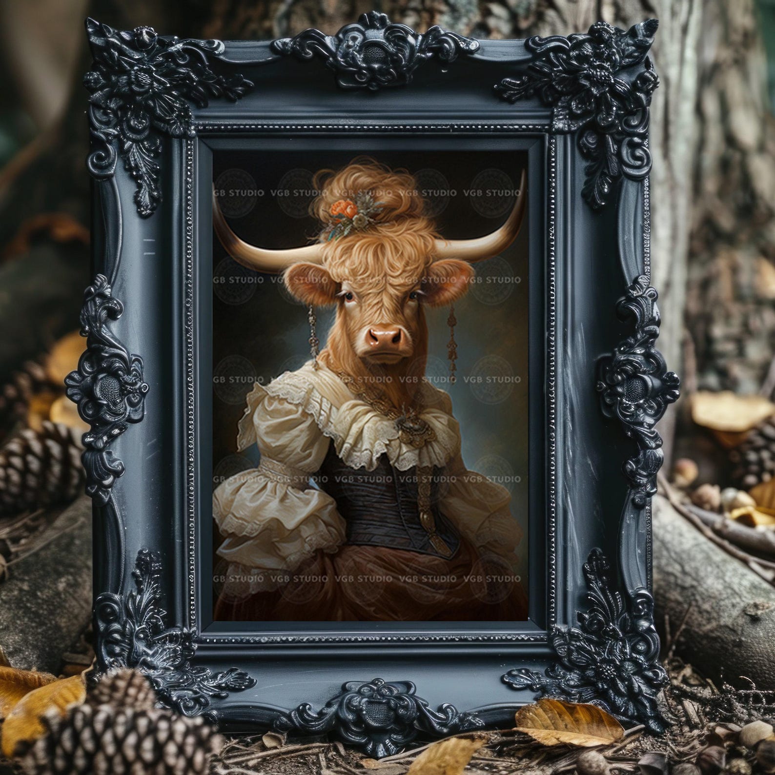 Highland Cow Lady Royalty Victorian Portrait Print, Regal Highland Cow ...