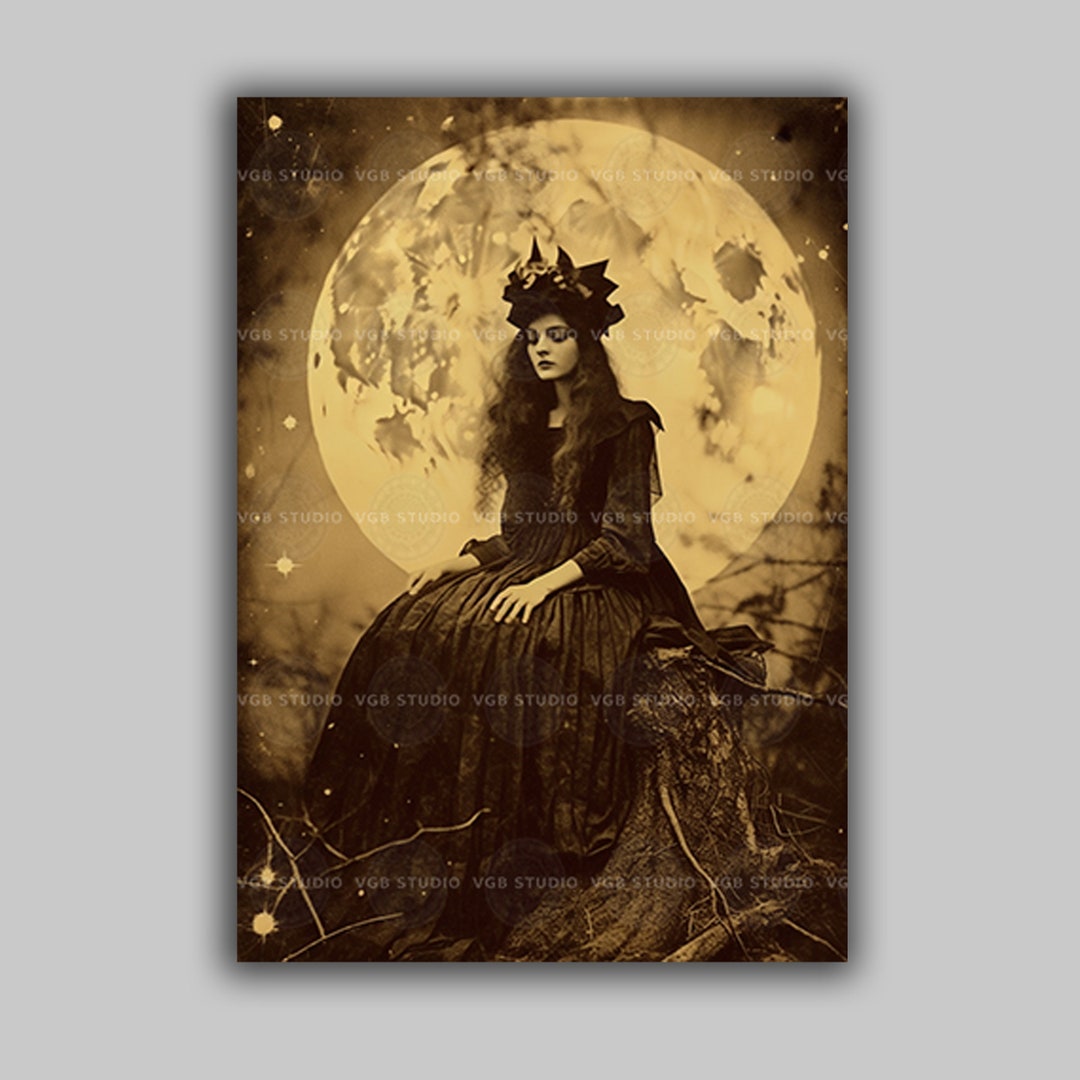 Beautiful Witch Full Moon Baroque Photo, Early Century Sepia Fine Art ...